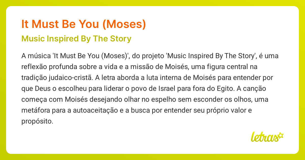 Significado da música IT MUST BE YOU (MOSES) (Music Inspired By The ...
