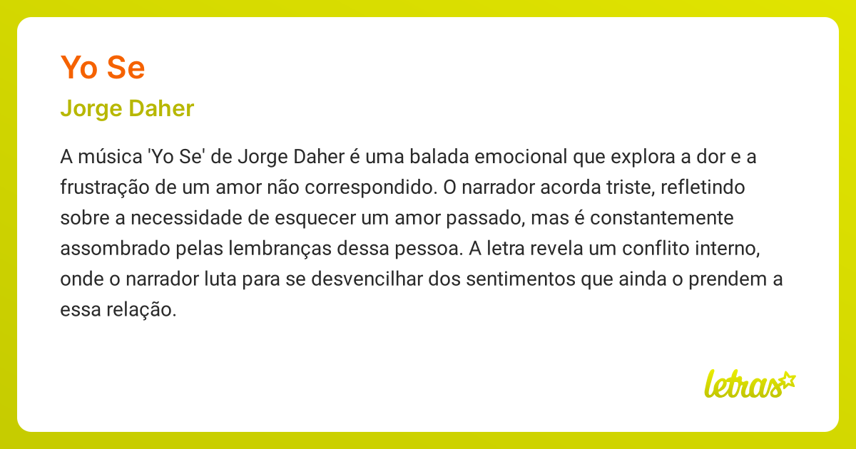 Significado da música YO SE (Jorge Daher) - LETRAS.MUS.BR