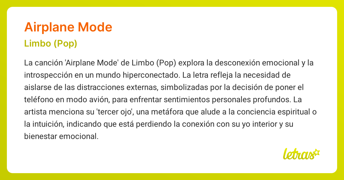 Significado de la canción AIRPLANE MODE (Limbo (Pop)) - LETRAS.COM