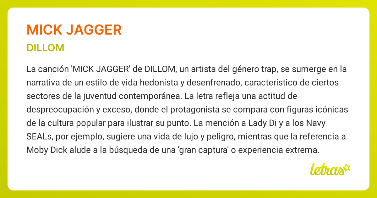 Significado de la canción MICK JAGGER (DILLOM) - LETRAS.COM