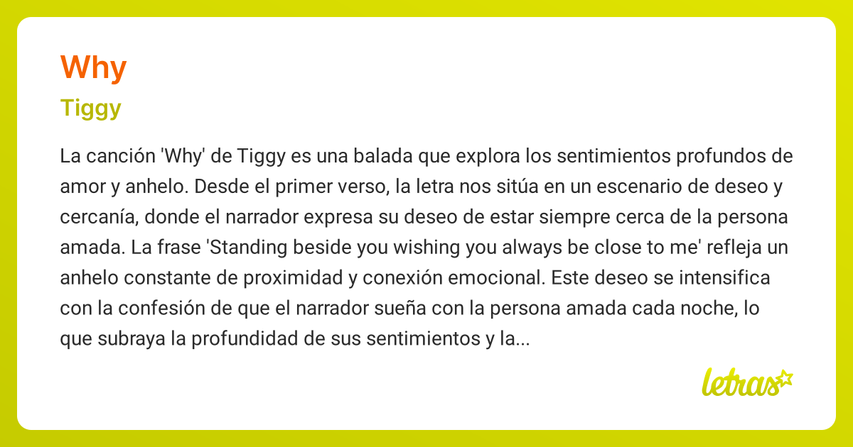 Significado de la canción WHY (Tiggy) - LETRAS.COM