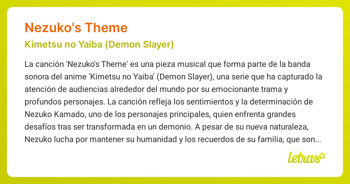 Significado de la canción NEZUKO'S THEME (Kimetsu no Yaiba (Demon ...