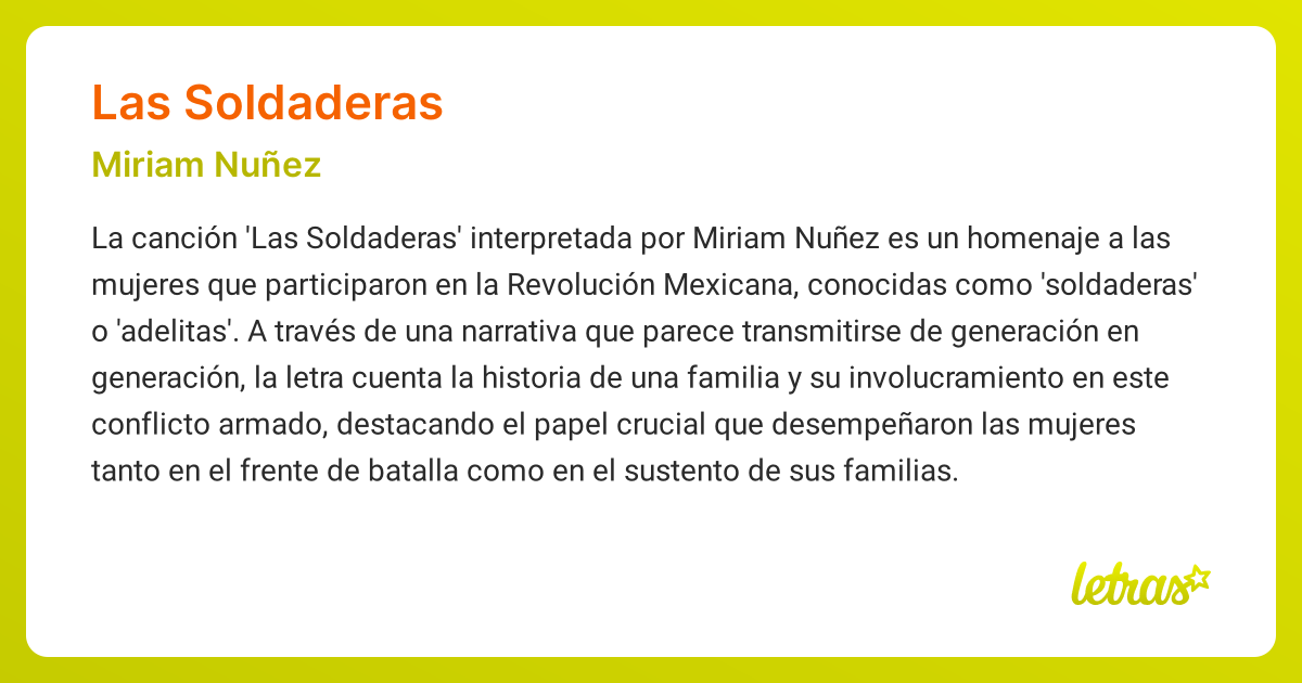 Significado de la canción LAS SOLDADERAS (Miriam Nuñez) - LETRAS.COM
