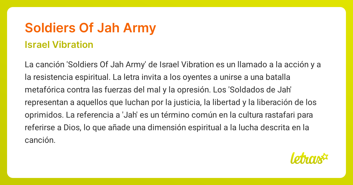 Significado de la canción SOLDIERS OF JAH ARMY (Israel Vibration ...