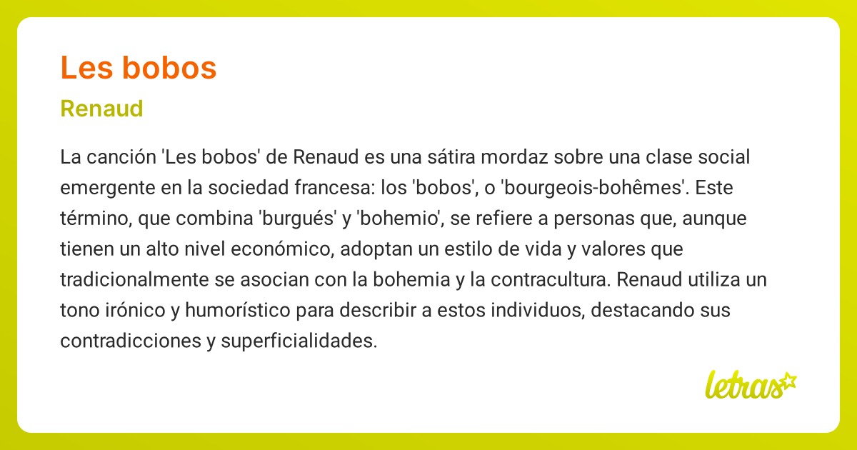 Significado de la canción LES BOBOS (Renaud) - LETRAS.COM