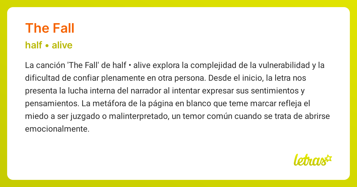 Significado de la canción THE FALL (half • alive) - LETRAS.COM