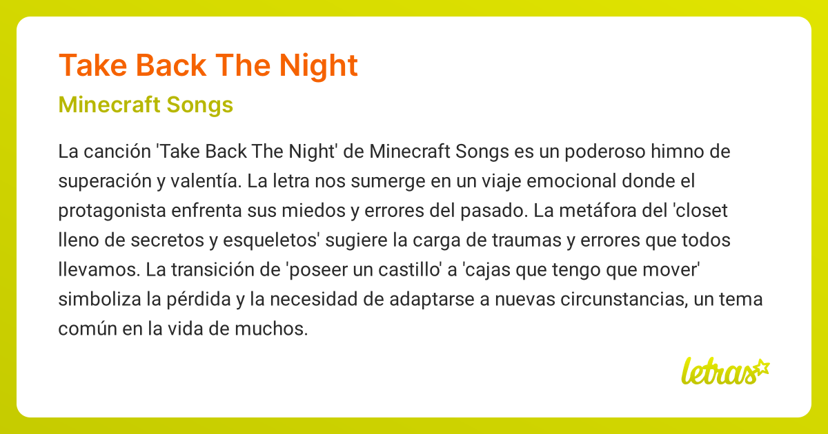 Significado de la canción TAKE BACK THE NIGHT (Minecraft Songs ...