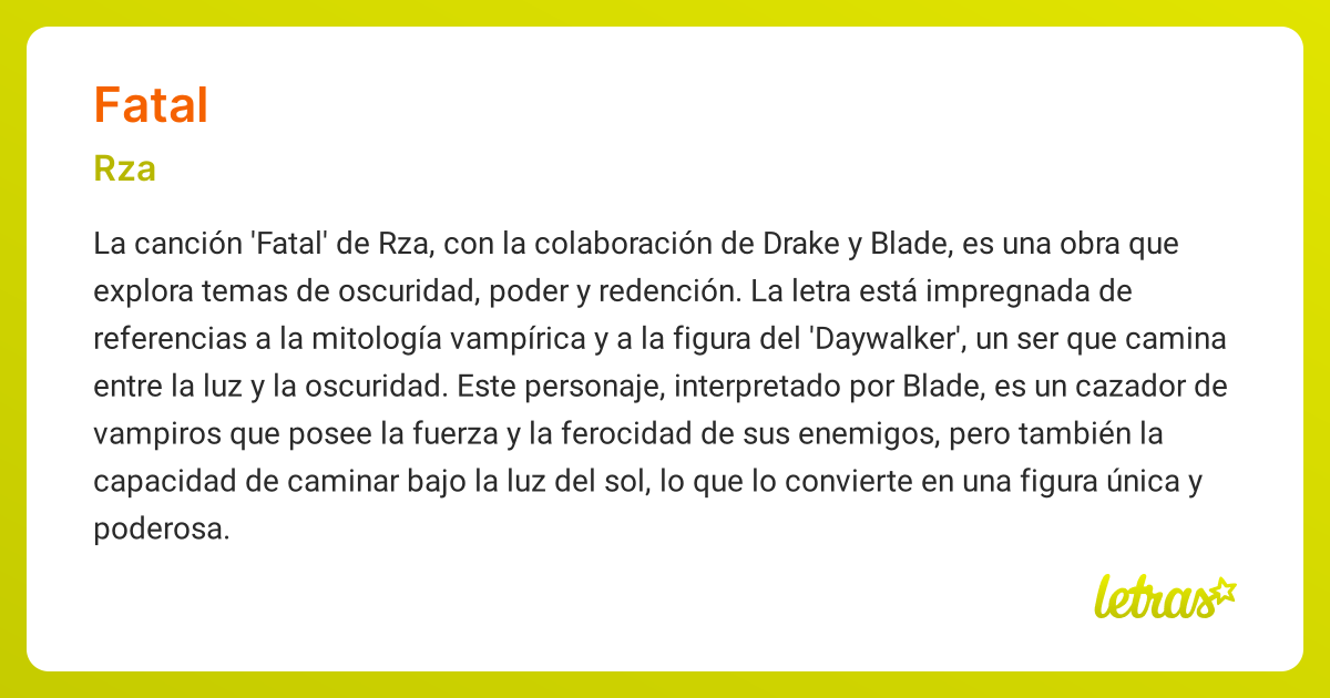 Significado de la canción FATAL (Rza) - LETRAS.COM