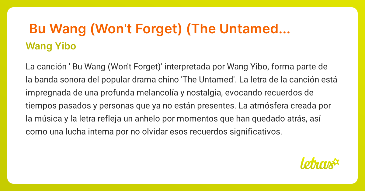 Significado de la canción 不忘 Bu Wang (Won't Forget) (The Untamed OST ...