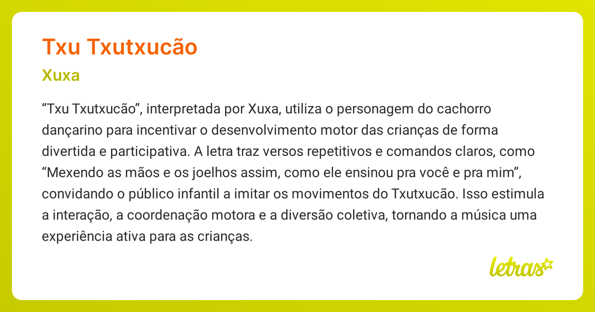 Significado da música TXU TXUTXUCÃO (Xuxa) - LETRAS.MUS.BR