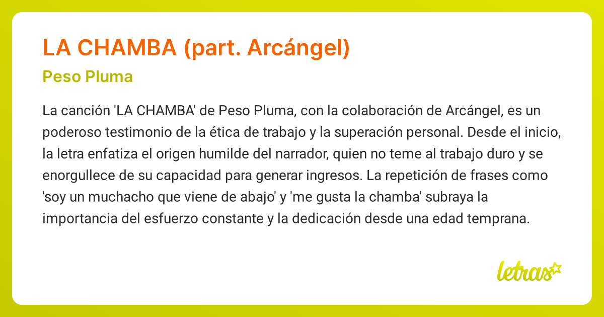 Significado de la canción LA CHAMBA (PART. ARCÁNGEL) (Peso Pluma ...