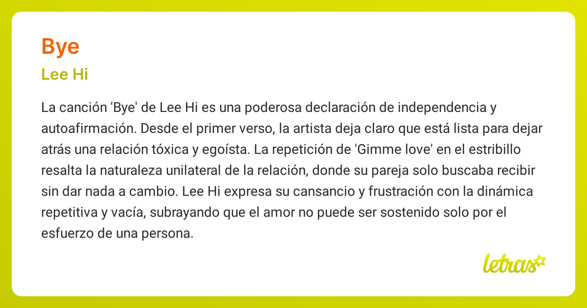 Significado de la canción BYE (Lee Hi) - LETRAS.COM