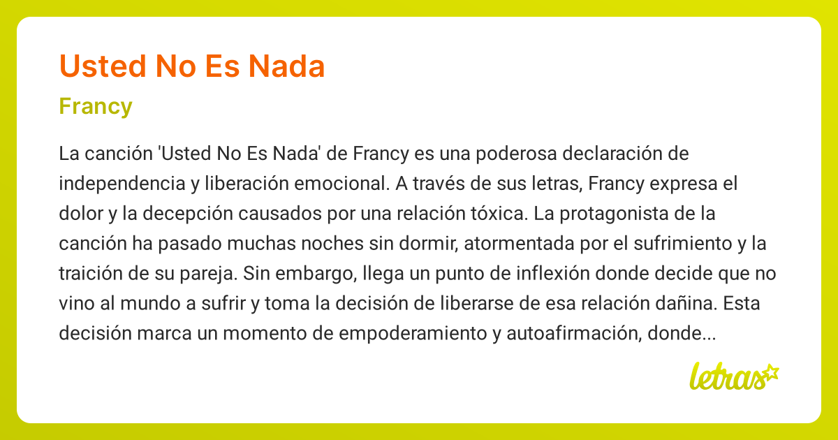 Significado de la canción USTED NO ES NADA (Francy) - LETRAS.COM