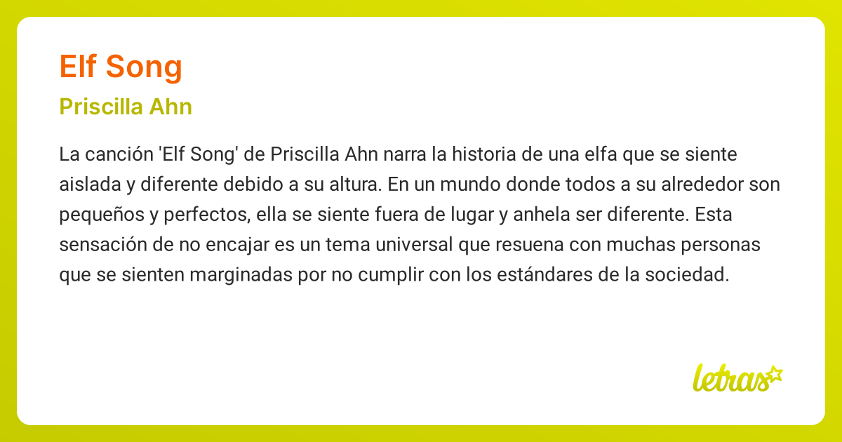 Significado de la canción ELF SONG (Priscilla Ahn) - LETRAS.COM