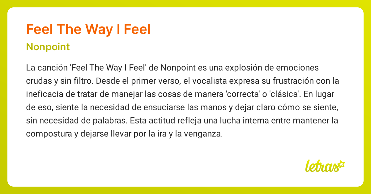Significado de la canción FEEL THE WAY I FEEL (Nonpoint) - LETRAS.COM