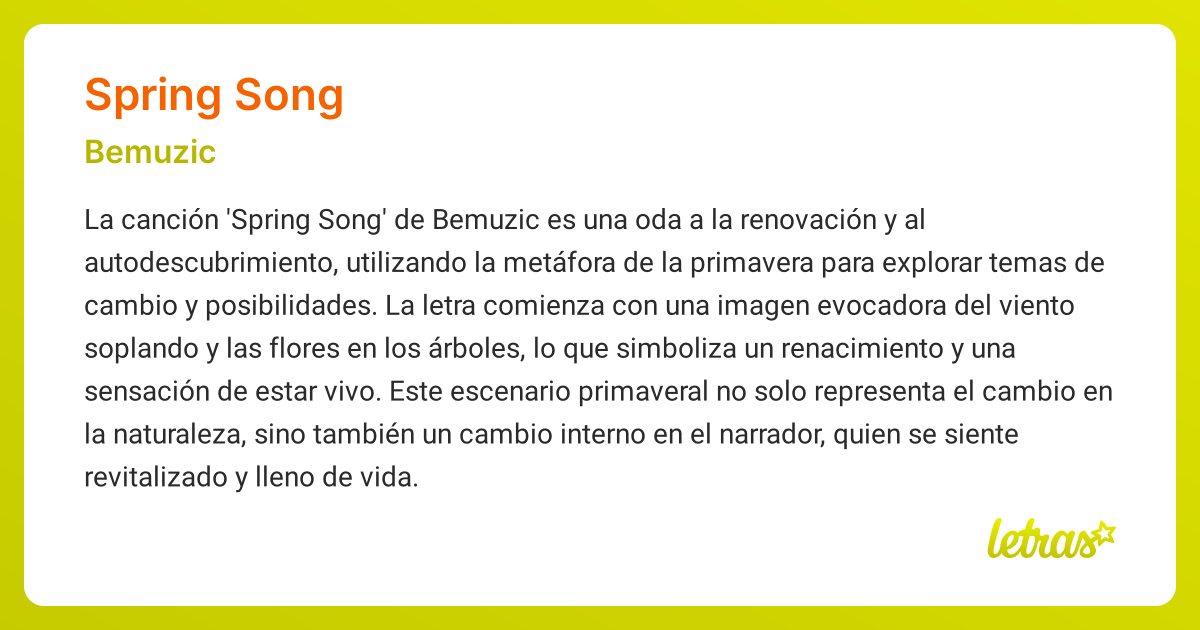 Significado de la canción SPRING SONG (Bemuzic) - LETRAS.COM