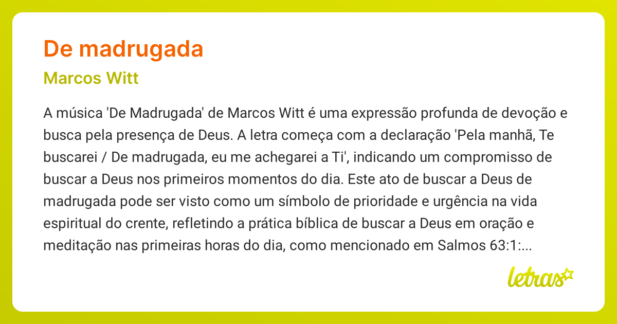 Significado da música DE MADRUGADA (Marcos Witt) - LETRAS.MUS.BR