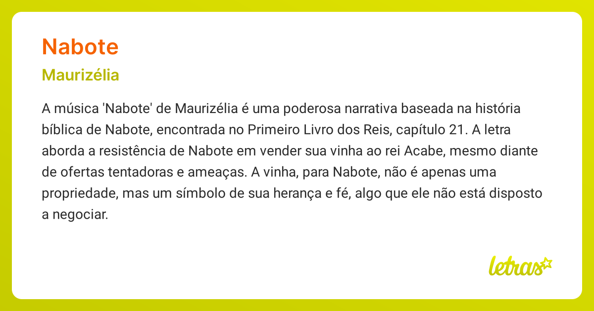 Significado da música NABOTE (Maurizélia) - LETRAS.MUS.BR