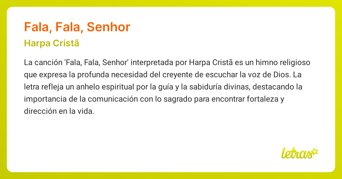 Significado de la canción FALA, FALA, SENHOR (Harpa Cristã) - LETRAS.COM