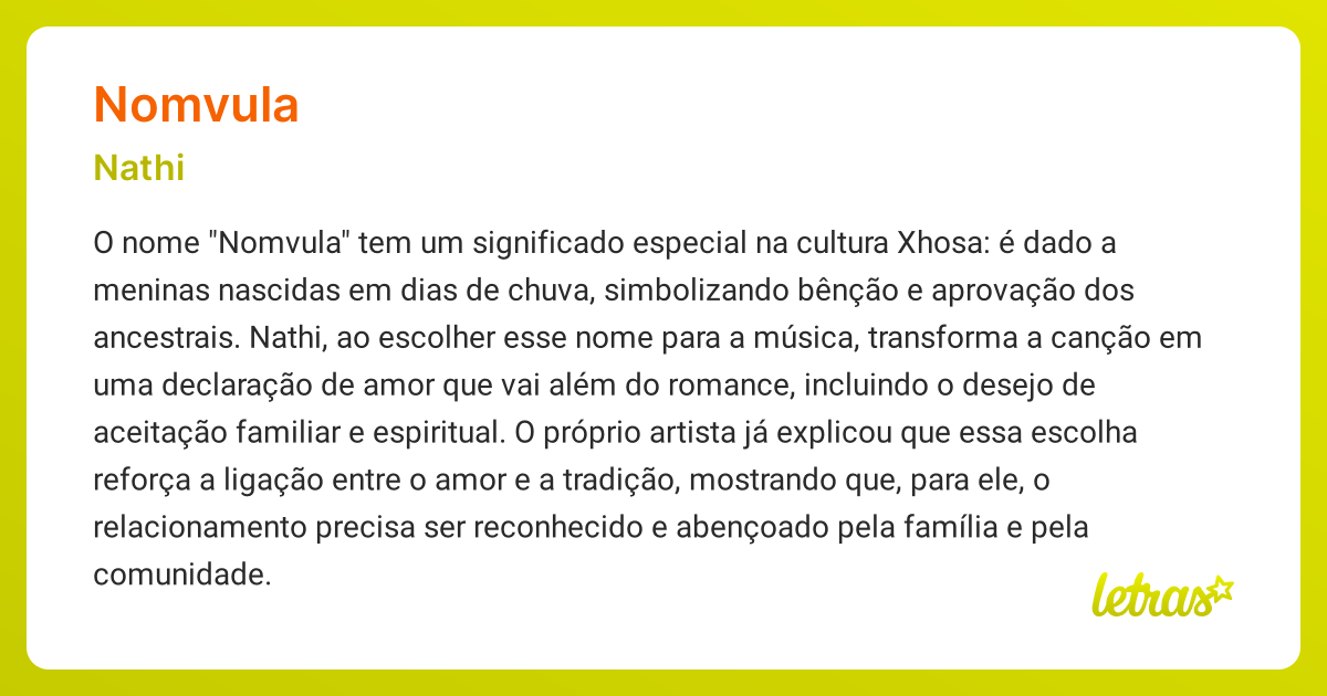 Significado da música NOMVULA (Nathi) - LETRAS.MUS.BR
