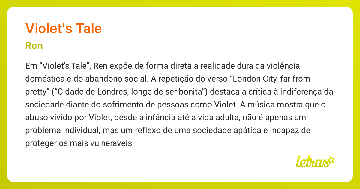 Significado da música VIOLET'S TALE (Ren) - LETRAS.MUS.BR