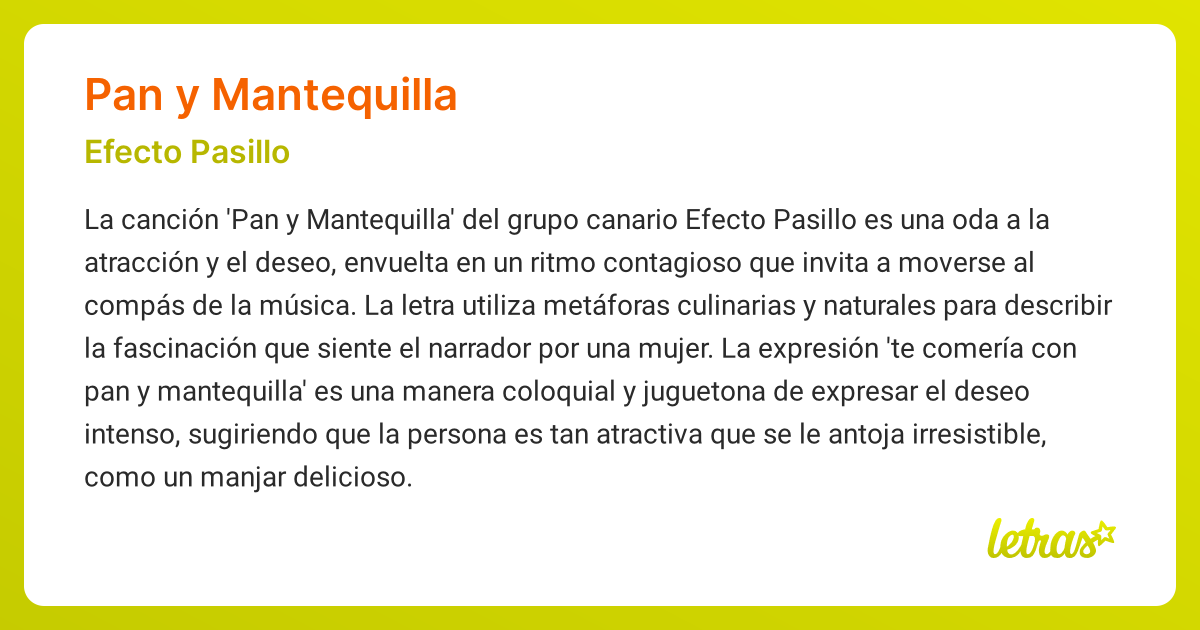 Significado de la canción PAN Y MANTEQUILLA (Efecto Pasillo) - LETRAS.COM