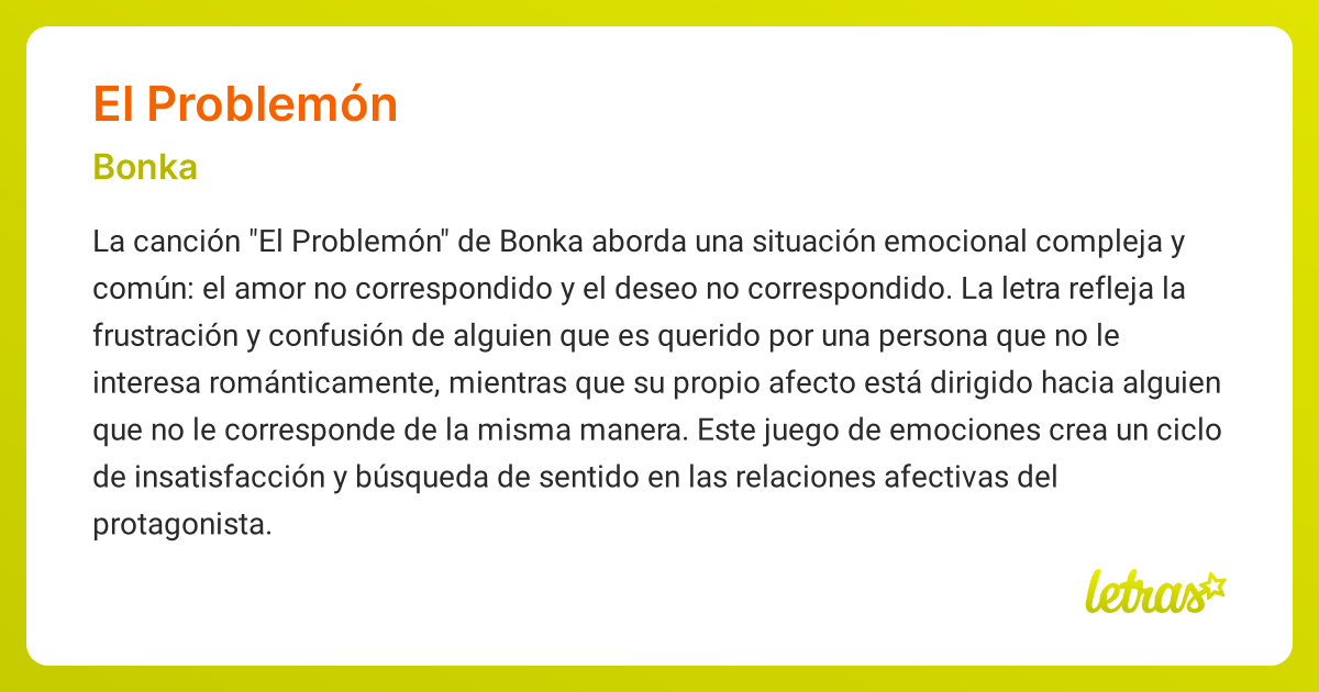 Significado de la canción EL PROBLEMÓN (Bonka) - LETRAS.COM