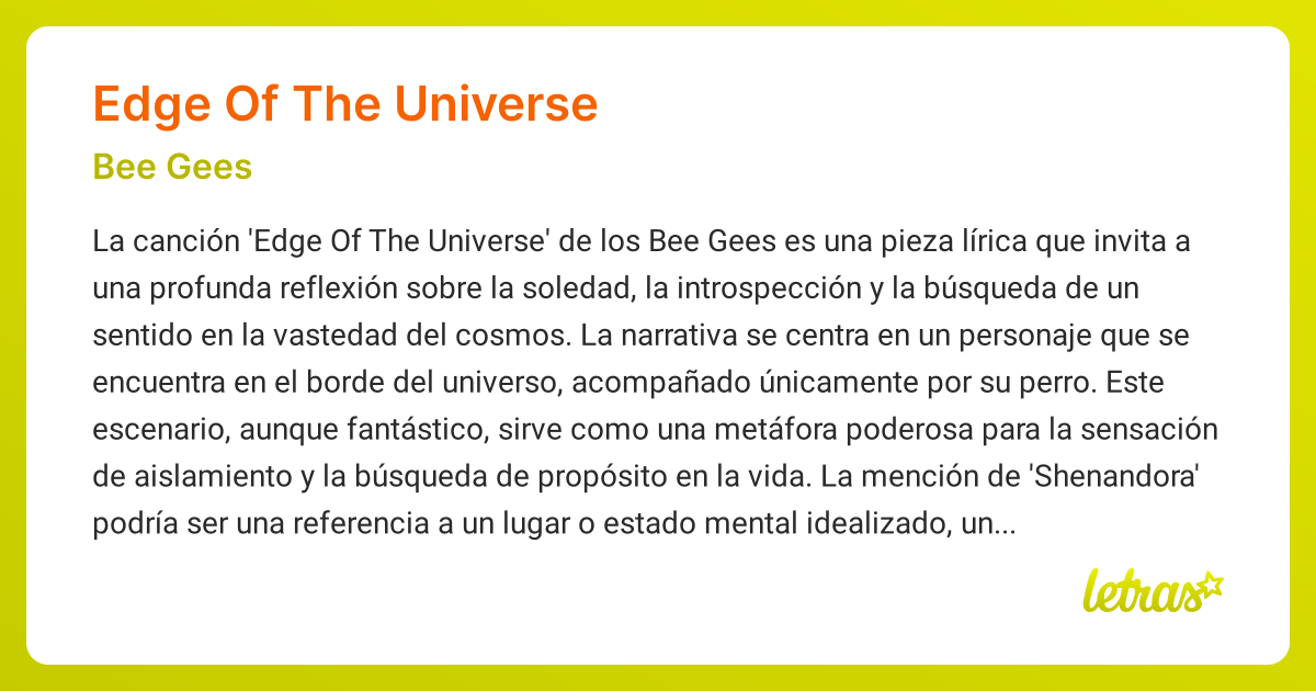 Significado de la canción EDGE OF THE UNIVERSE (Bee Gees) - LETRAS.COM