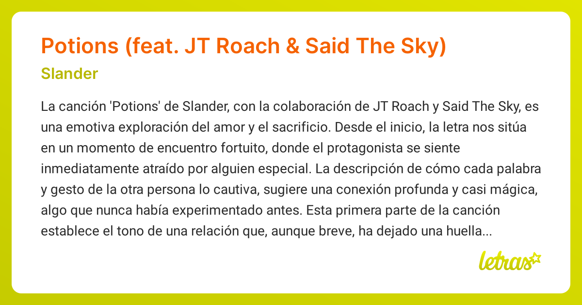 Significado de la canción Potions (feat. JT Roach & Said The Sky ...