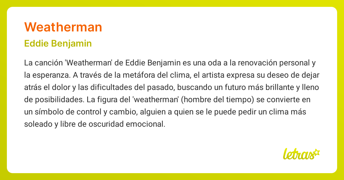 Significado de la canción WEATHERMAN (Eddie Benjamin) - LETRAS.COM