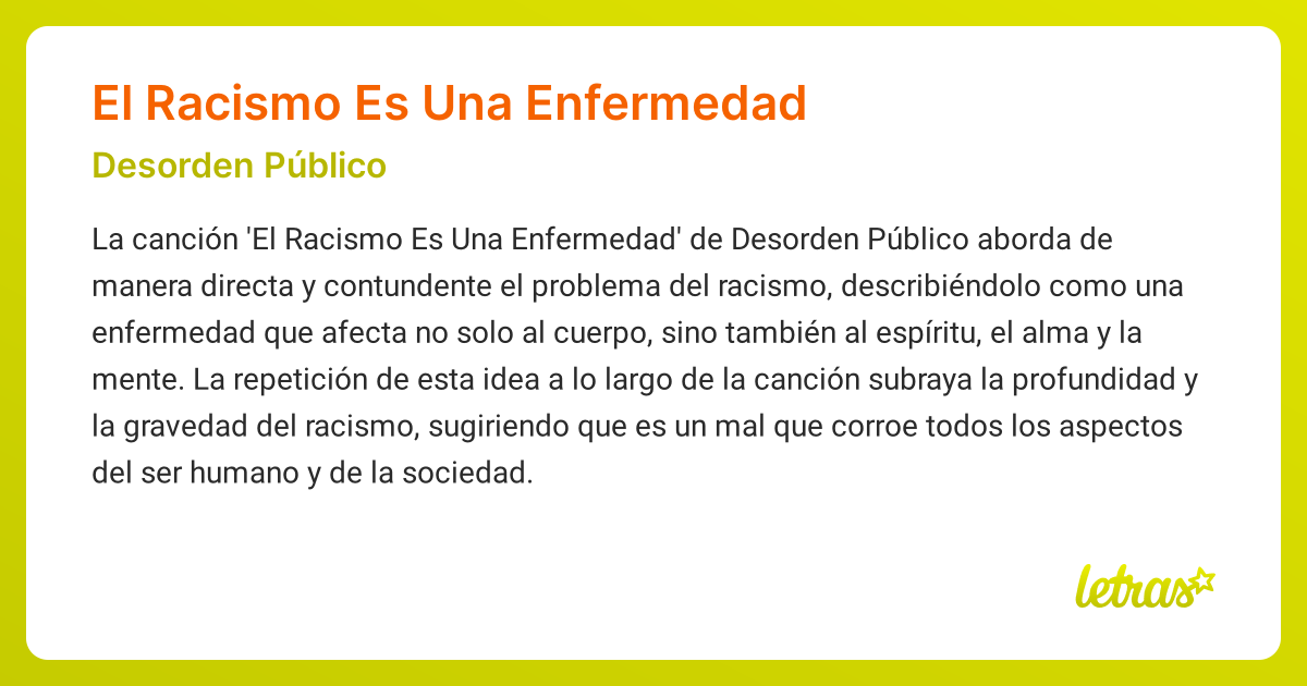 Significado de la canción EL RACISMO ES UNA ENFERMEDAD (Desorden ...