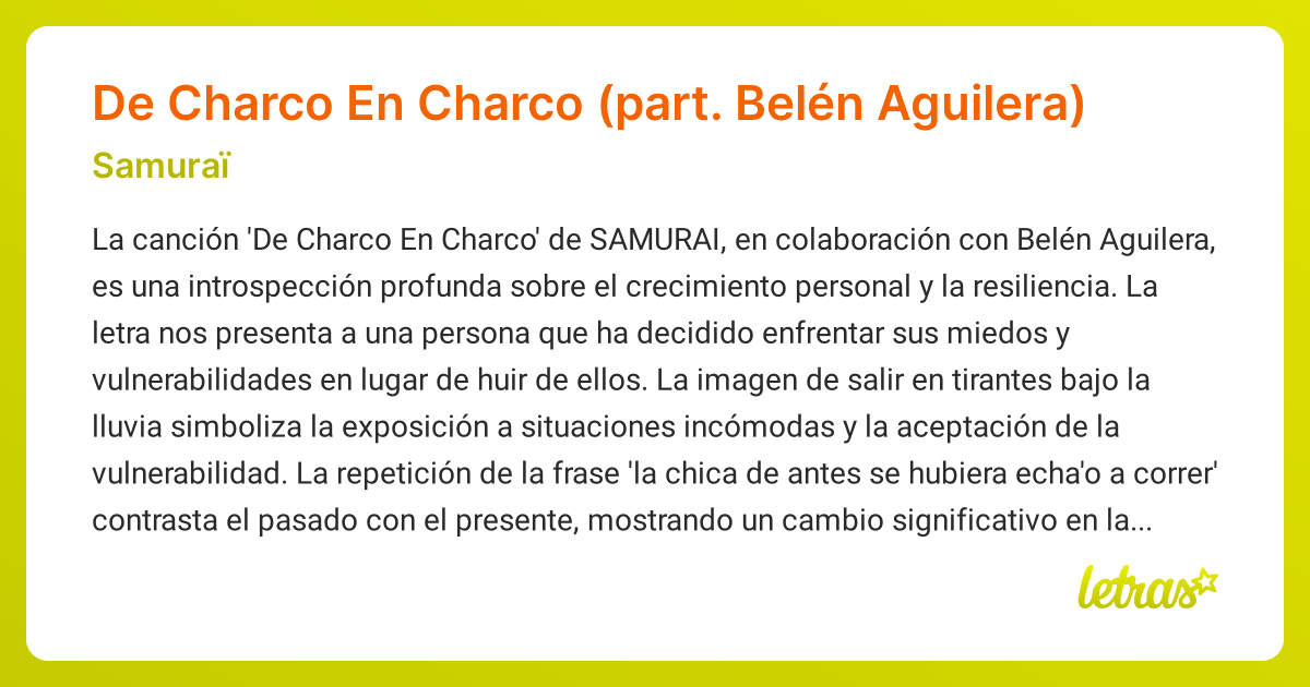 Significado de la canción De Charco En Charco (part. Belén Aguilera ...