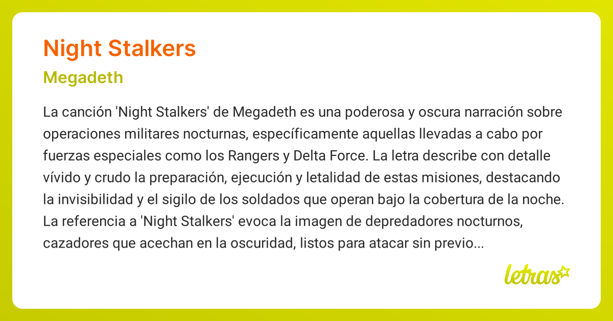 Significado de la canción NIGHT STALKERS (Megadeth) - LETRAS.COM