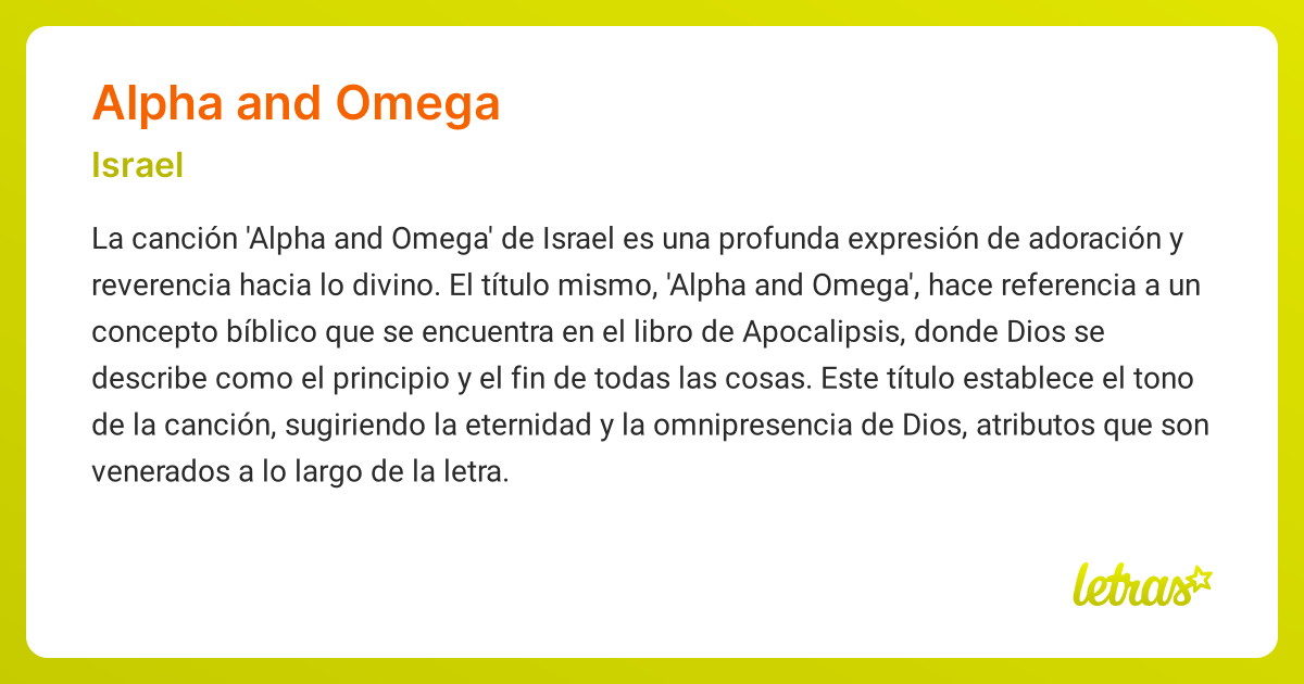 Significado de la canción ALPHA AND OMEGA (Israel) - LETRAS.COM