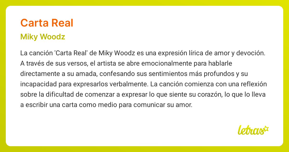 Significado de la canción CARTA REAL (Miky Woodz) - LETRAS.COM