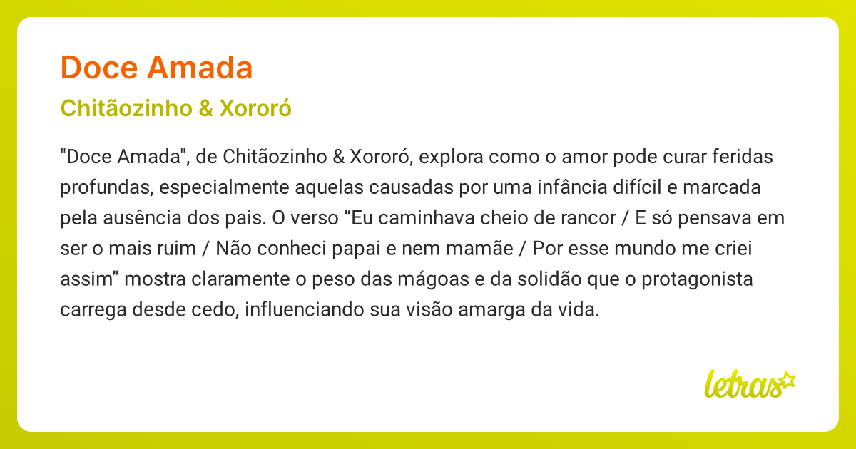 Significado da música DOCE AMADA (Chitãozinho & Xororó) - LETRAS.MUS.BR