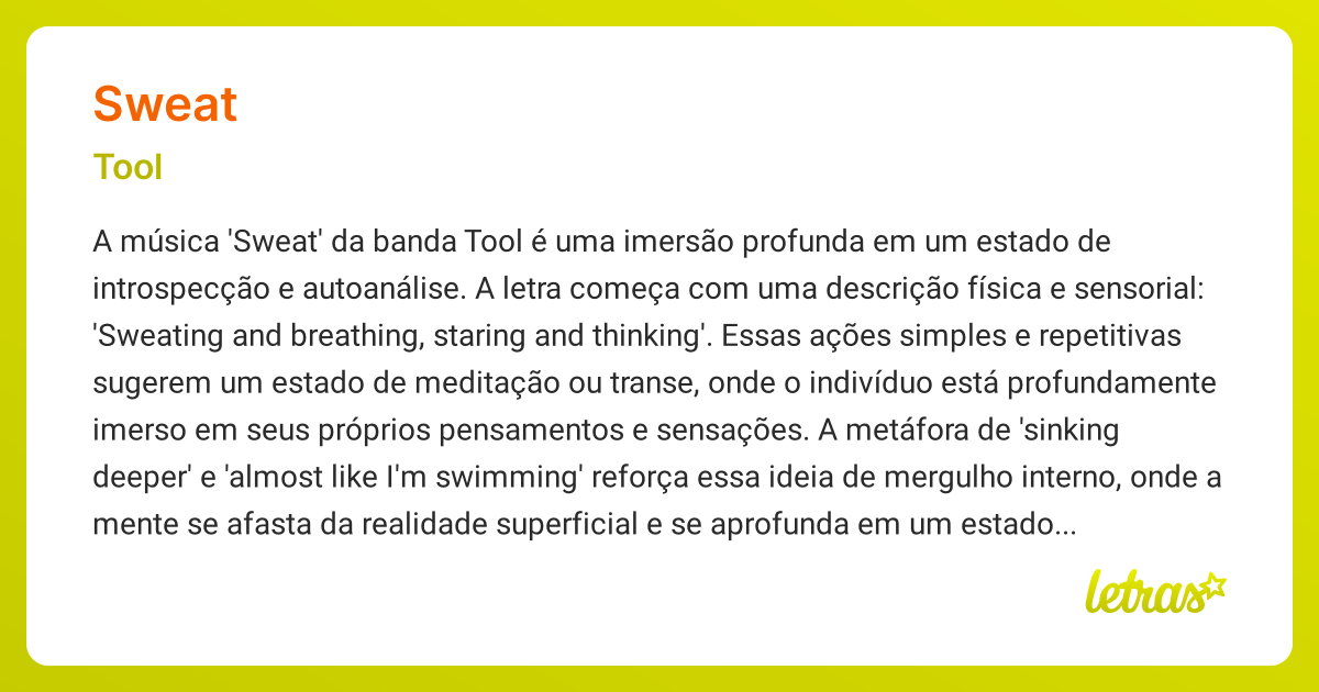 Significado da música SWEAT (Tool) - LETRAS.MUS.BR