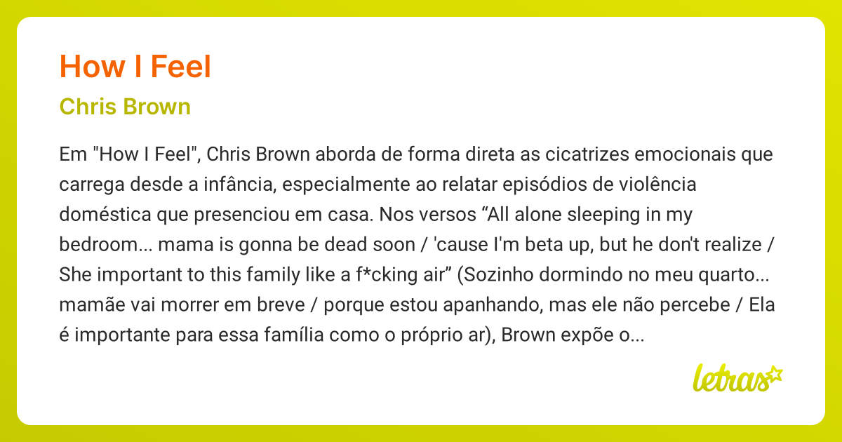 Significado da música HOW I FEEL (Chris Brown) - LETRAS.MUS.BR