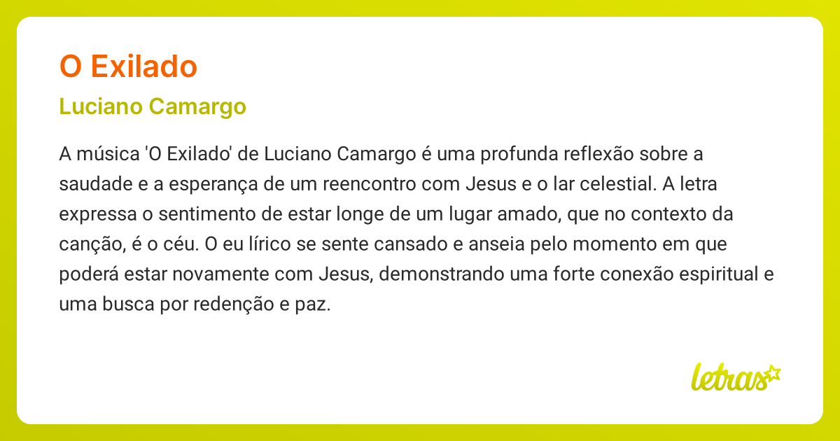 Significado da música O EXILADO (Luciano Camargo) - LETRAS.MUS.BR