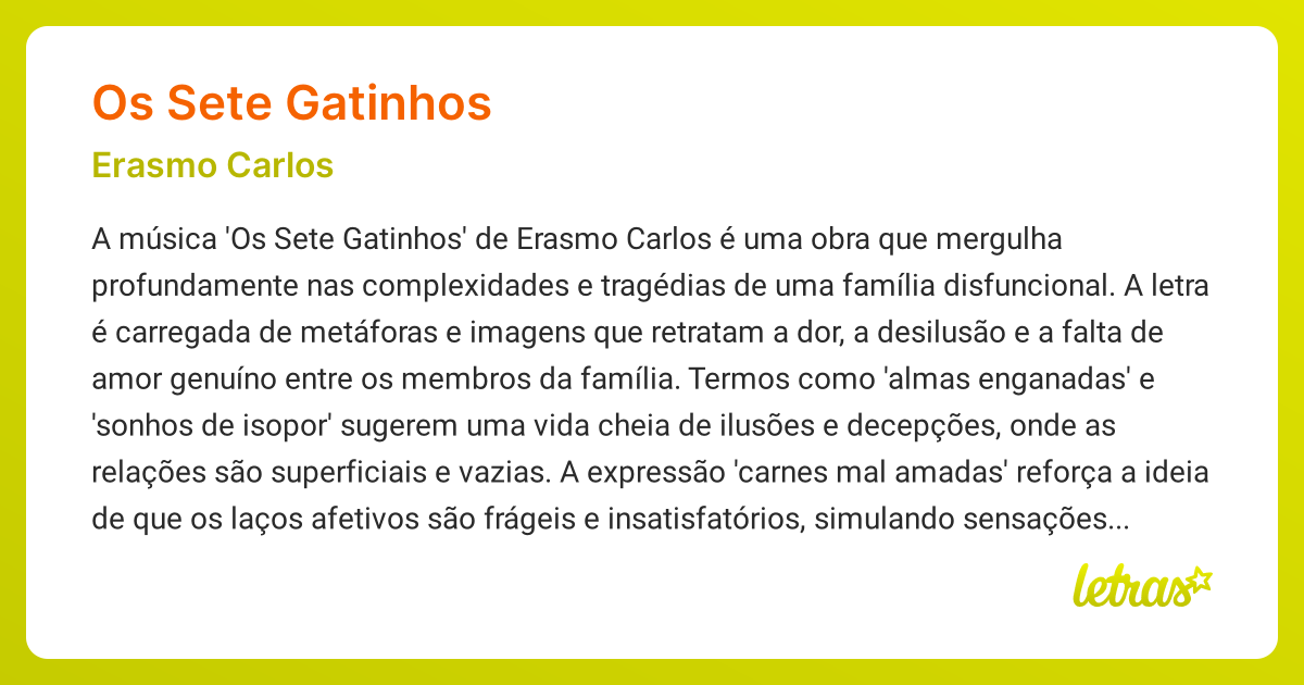 Significado da música OS SETE GATINHOS (Erasmo Carlos) - LETRAS.MUS.BR