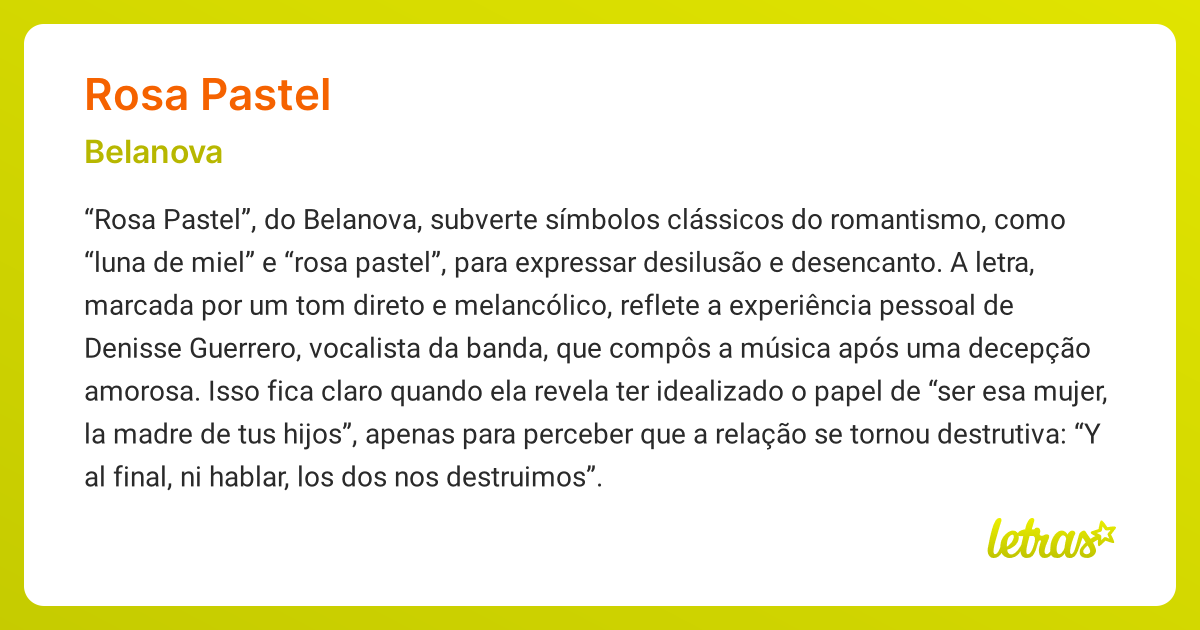 Significado da música ROSA PASTEL (Belanova) - LETRAS.MUS.BR
