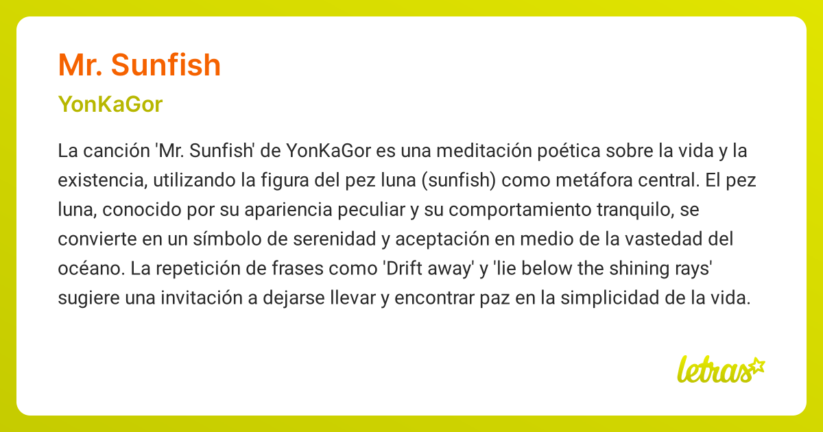 Significado de la canción MR. SUNFISH (YonKaGor) - LETRAS.COM