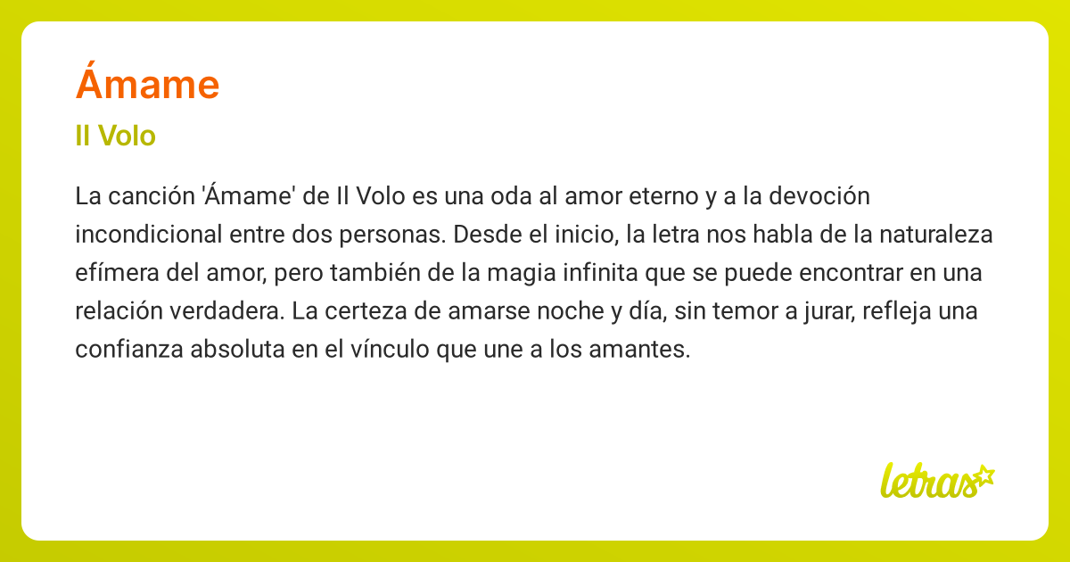 Significado de la canción ÁMAME (Il Volo) - LETRAS.COM