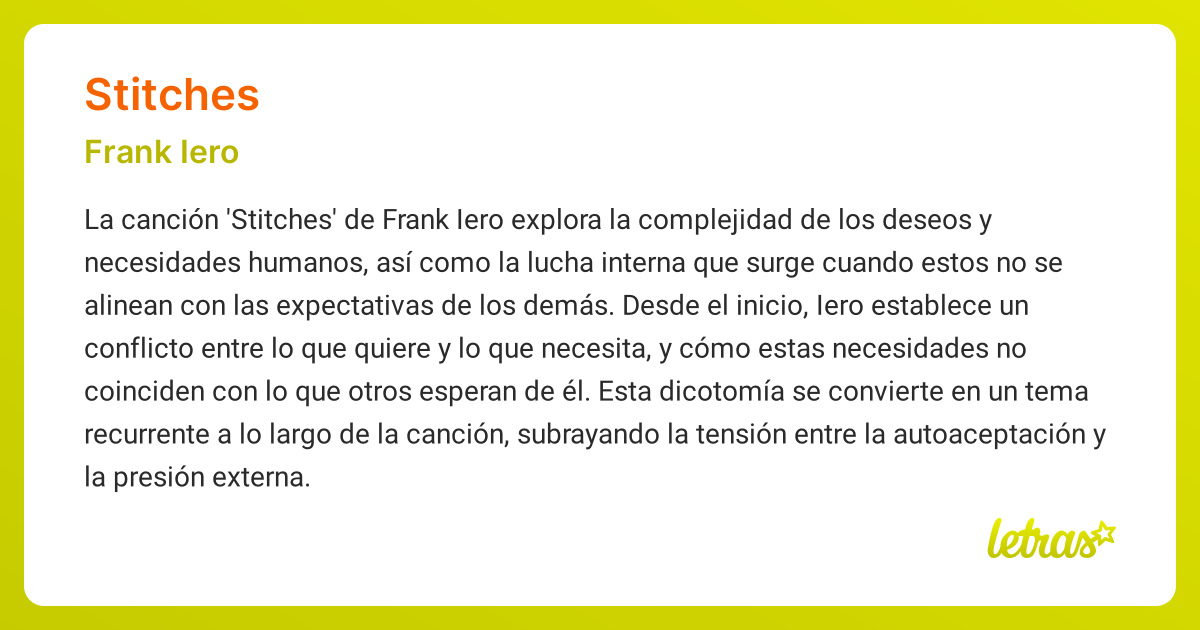 Significado de la canción STITCHES (Frank Iero) - LETRAS.COM