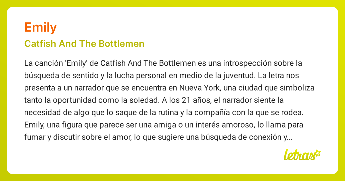 Significado de la canción EMILY (Catfish And The Bottlemen) - LETRAS.COM