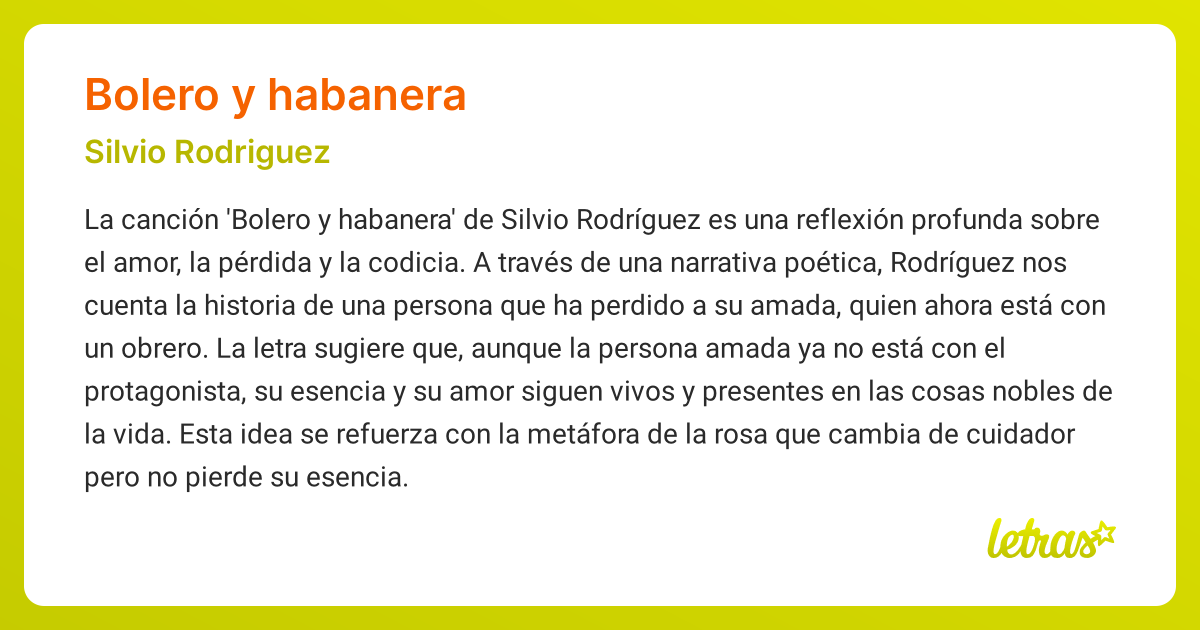 Significado de la canción BOLERO Y HABANERA (Silvio Rodriguez) - LETRAS.COM