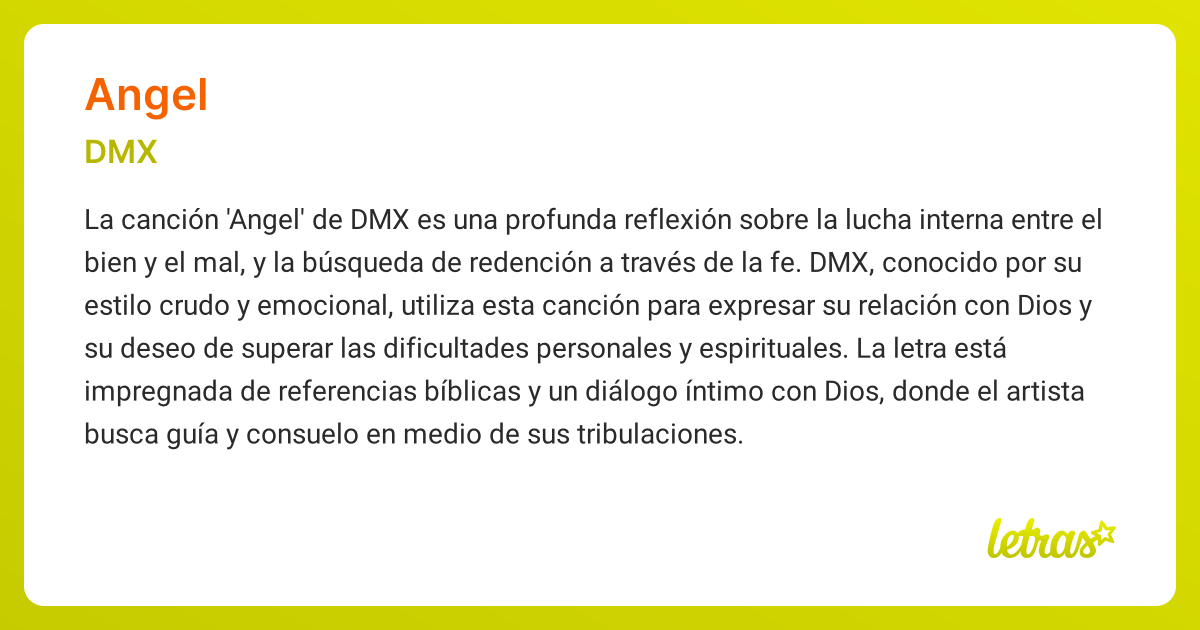 Significado de la canción ANGEL (DMX) - LETRAS.COM