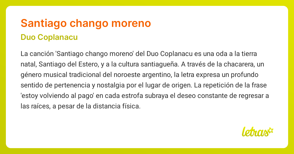 Significado de la canción SANTIAGO CHANGO MORENO (Duo Coplanacu) - LETRAS.COM