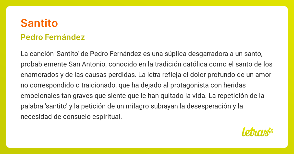 Significado de la canción SANTITO (Pedro Fernández) - LETRAS.COM