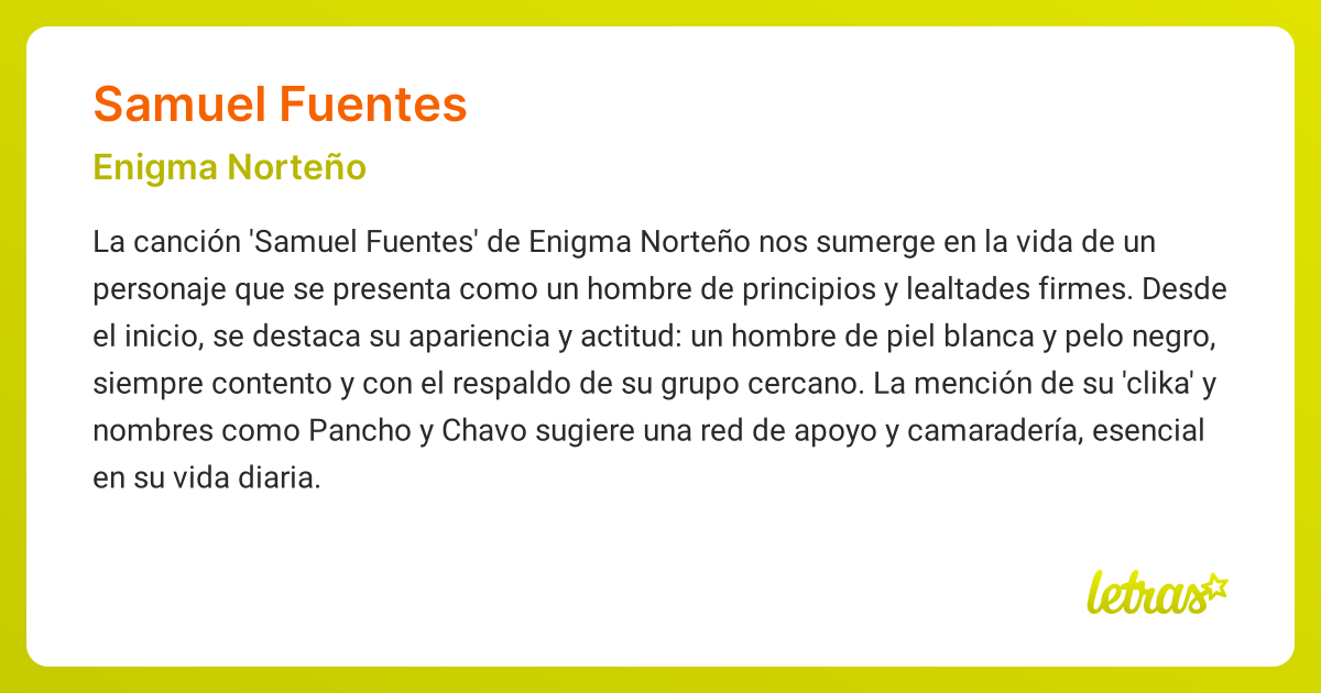Significado de la canción SAMUEL FUENTES (Enigma Norteño) - LETRAS.COM